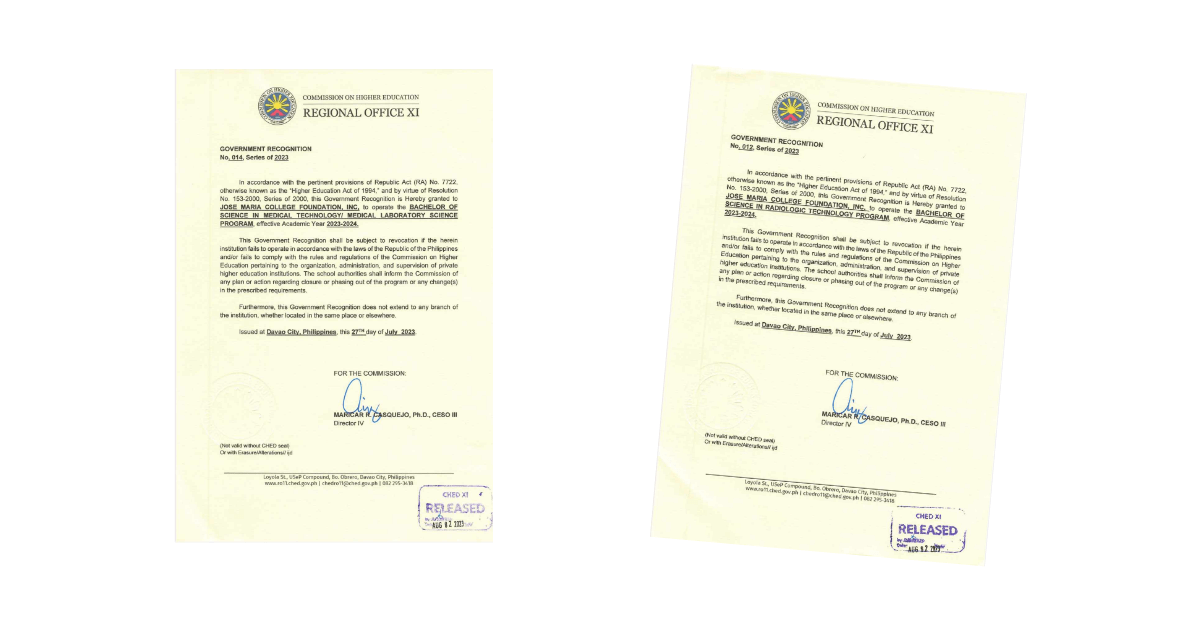 JMCFI Allied Health Programs receive government recognition